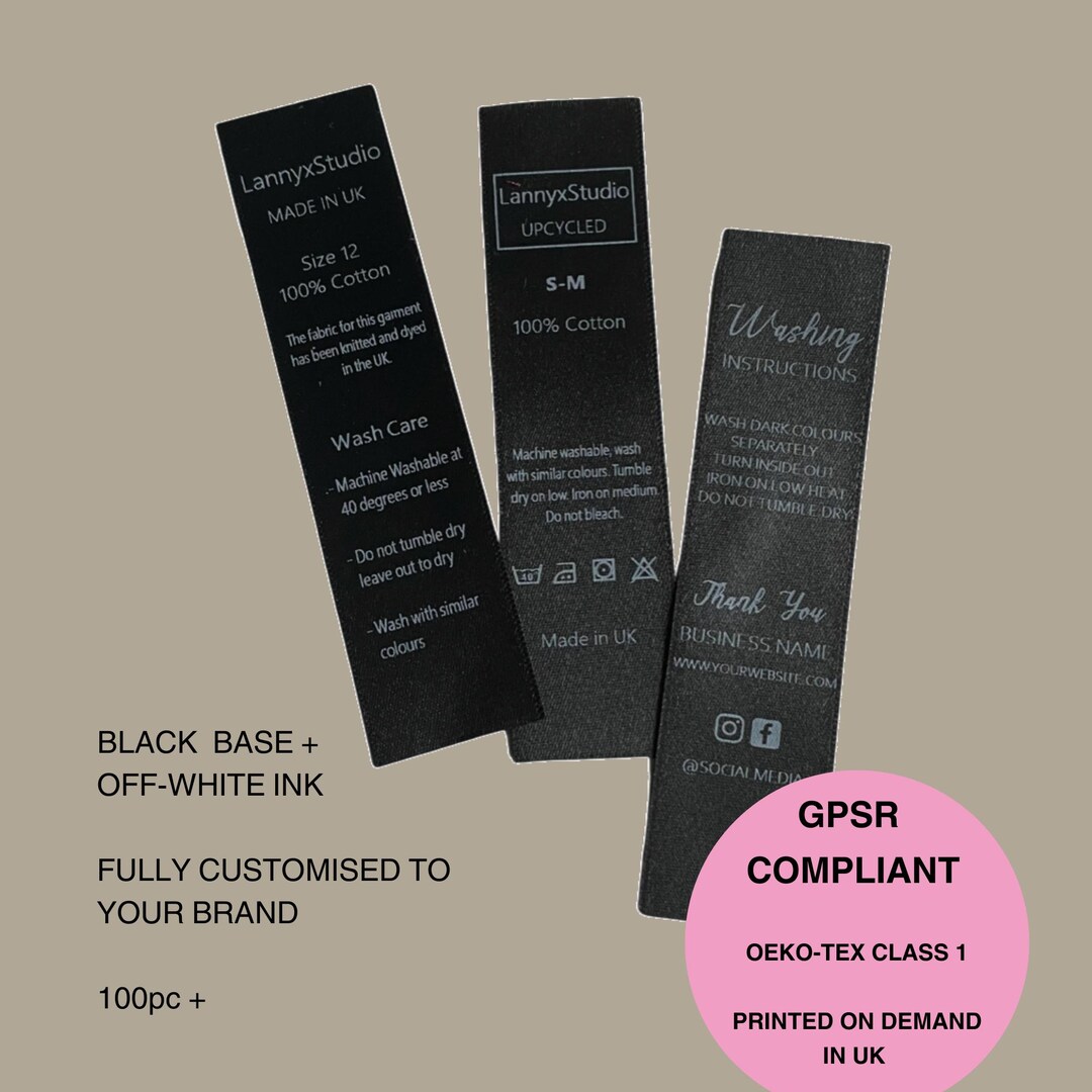 Custom Black Wash Care Labels, OEKO-TEX Certified and GPSR Compliant ...