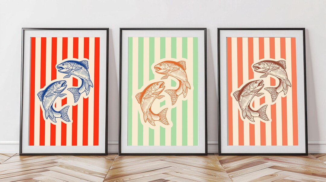 Retro Fish Wall Art Print Vintage Food Print Retro Kitchen Poster Trout ...