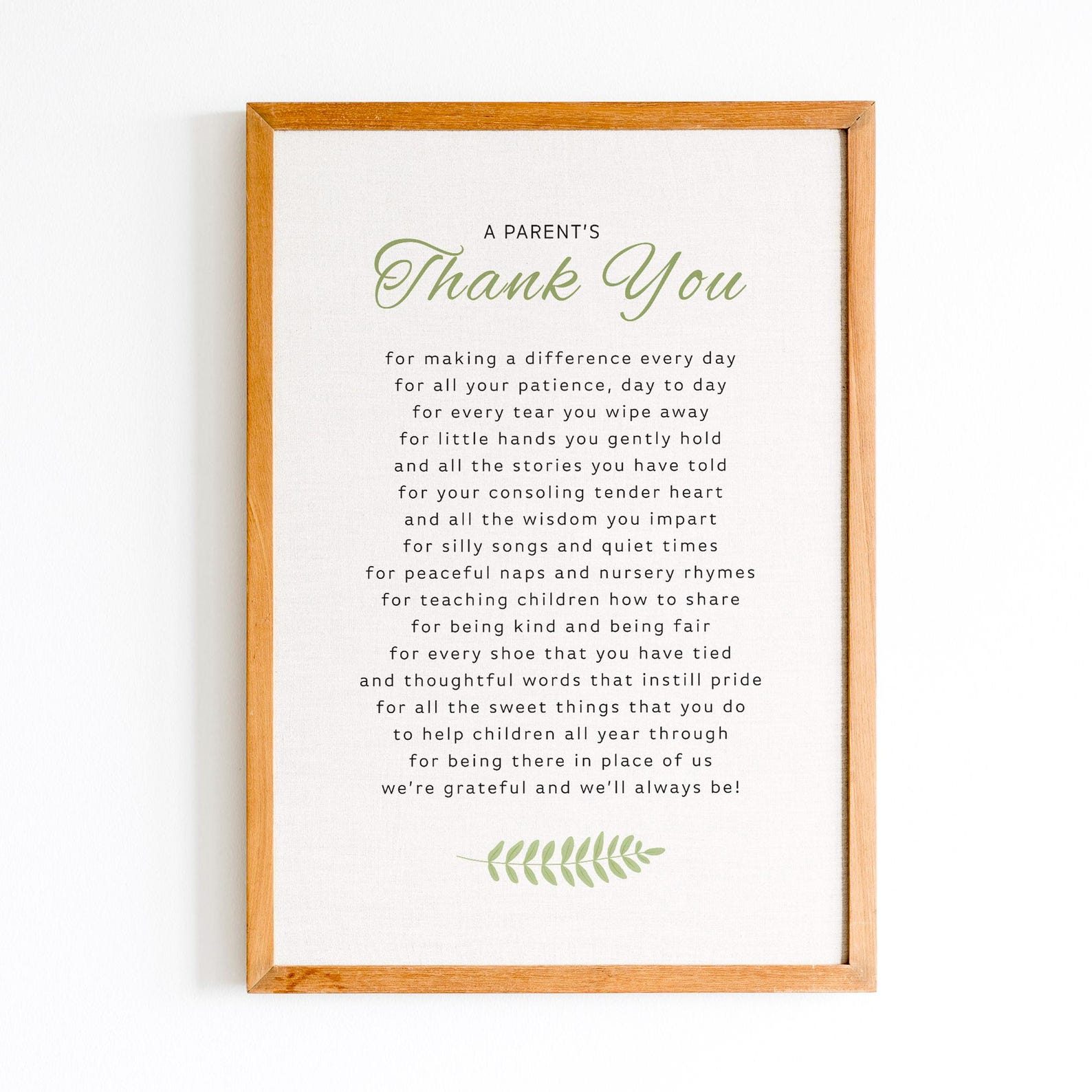 Parent Thank You Gift, Thank You Gift Printable, Wall Art Poem, Parent ...