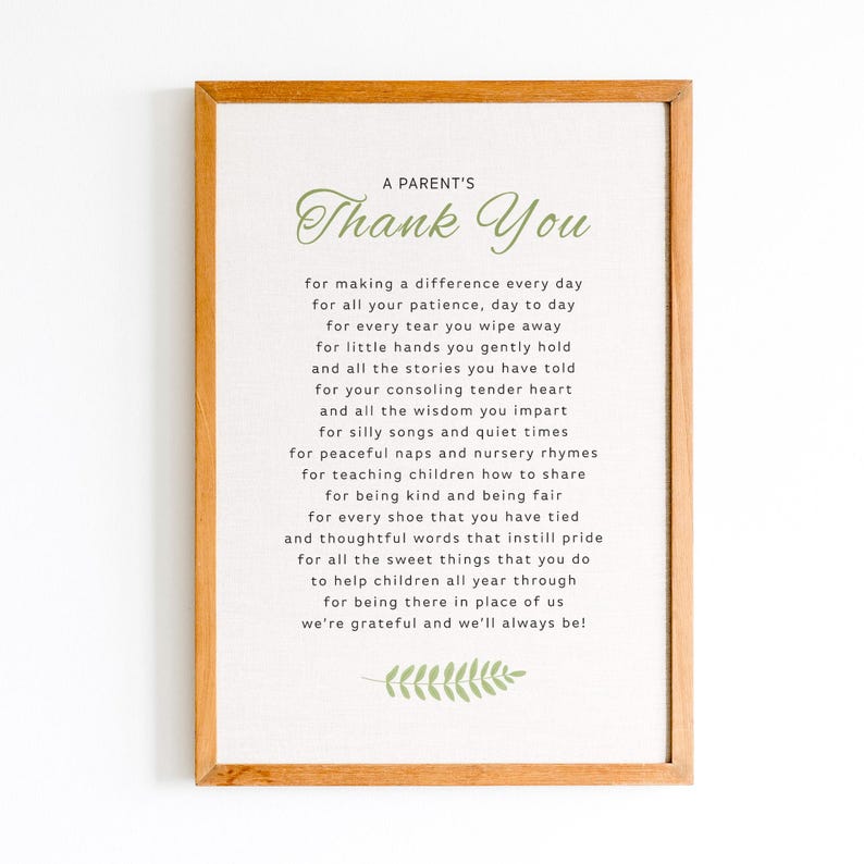 Mentor Parent Teacher Thank You Print, Appreciation Letter for Parents ...