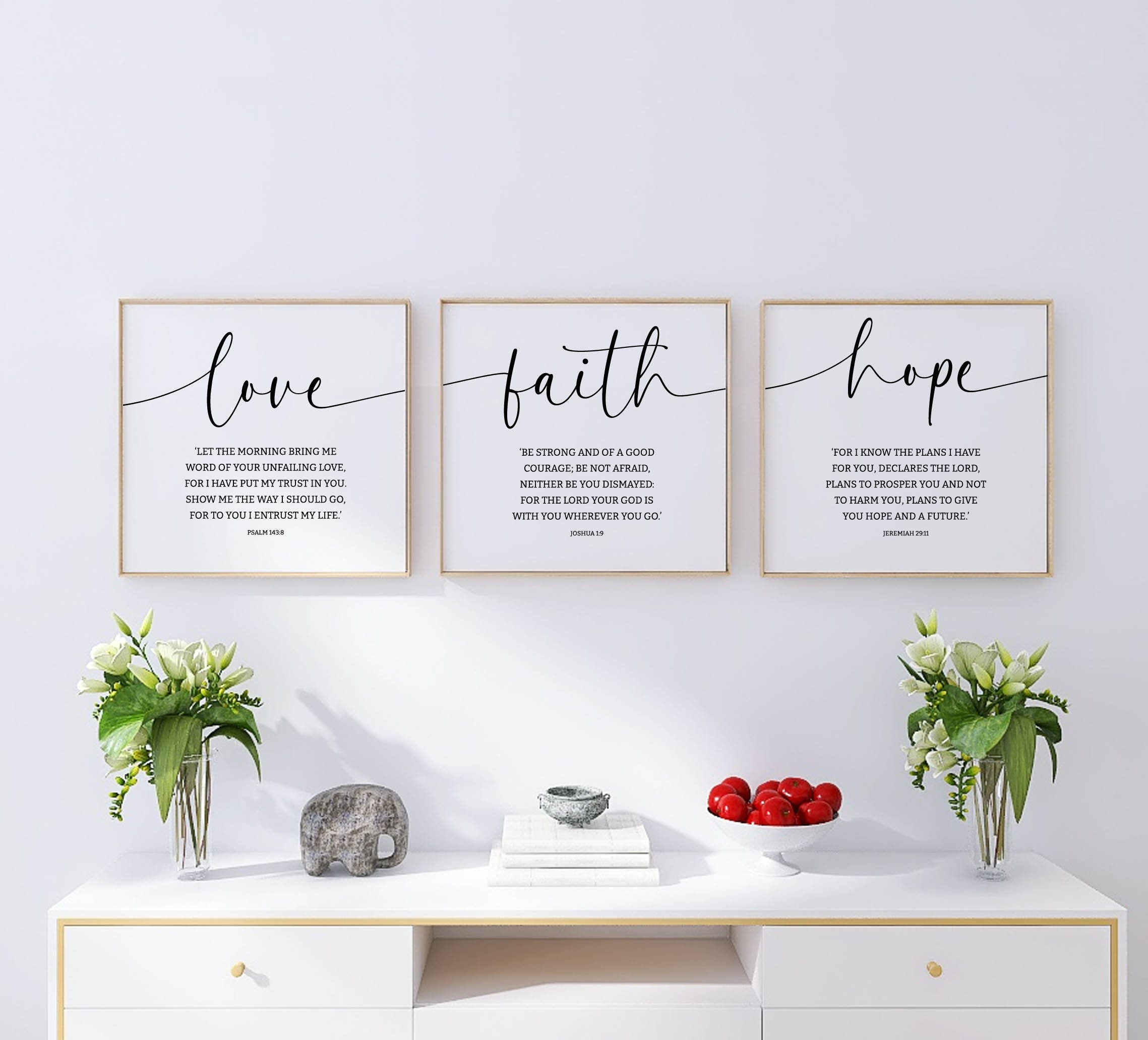 Love Faith Hope Bible Verse Wall Art Set of 3 Prints, Minimal Wall Art ...