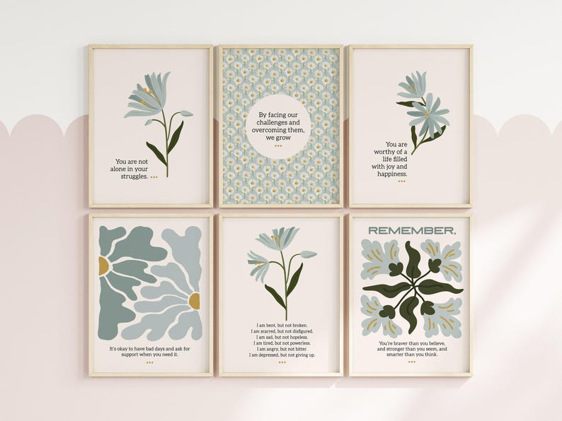 Set of 6 Mental Health Posters, Therapy Office Decor, Psychology Poster ...
