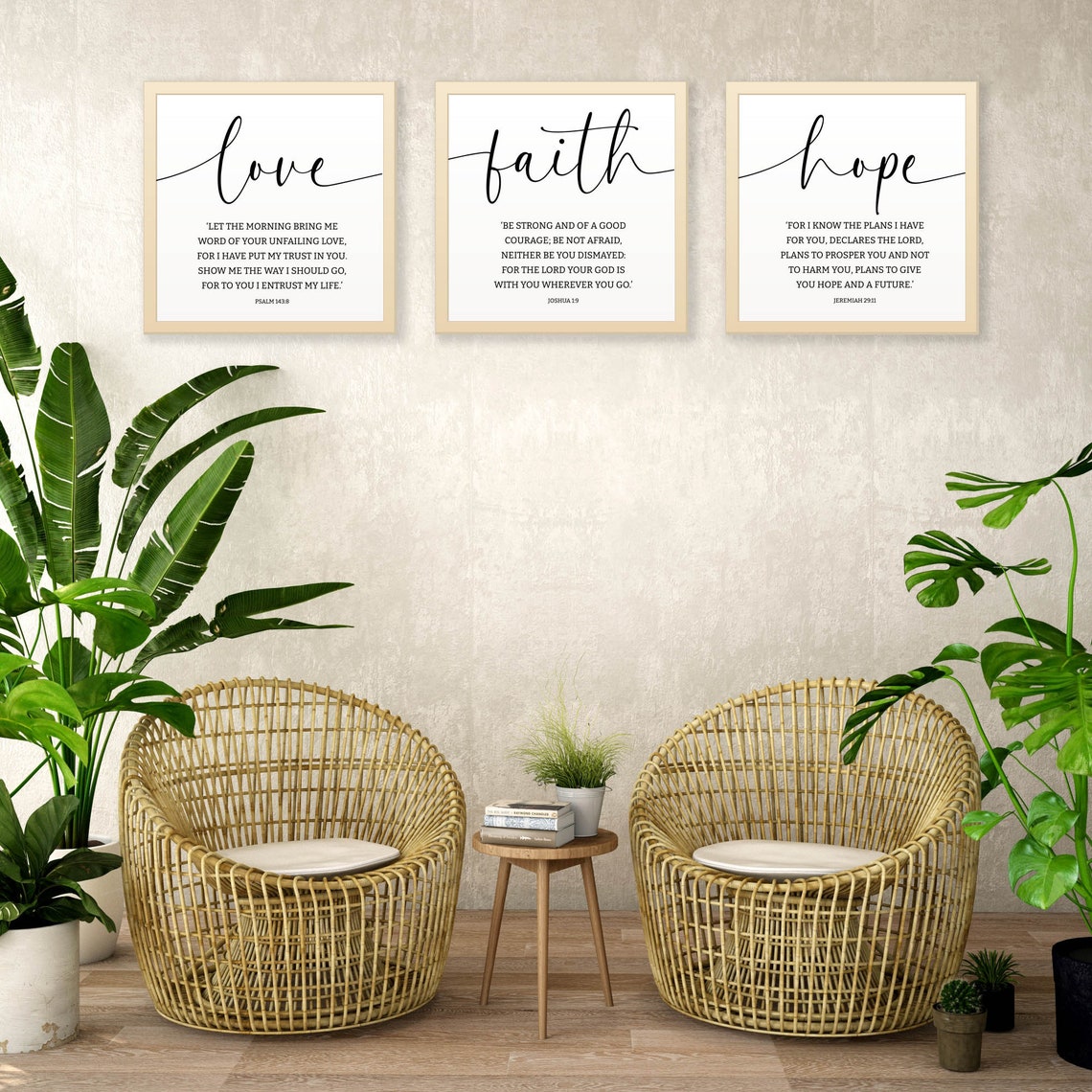 Love Faith Hope Bible Verse Wall Art Set of 3 Prints, Minimal Wall Art ...