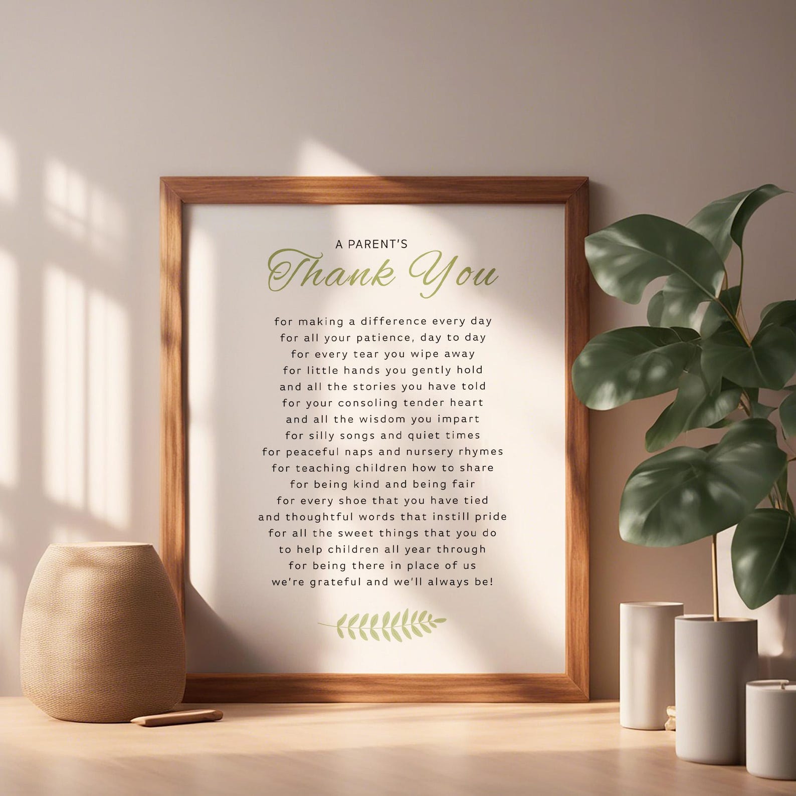 Parent Thank You Gift, Thank You Gift Printable, Wall Art Poem, Parent ...