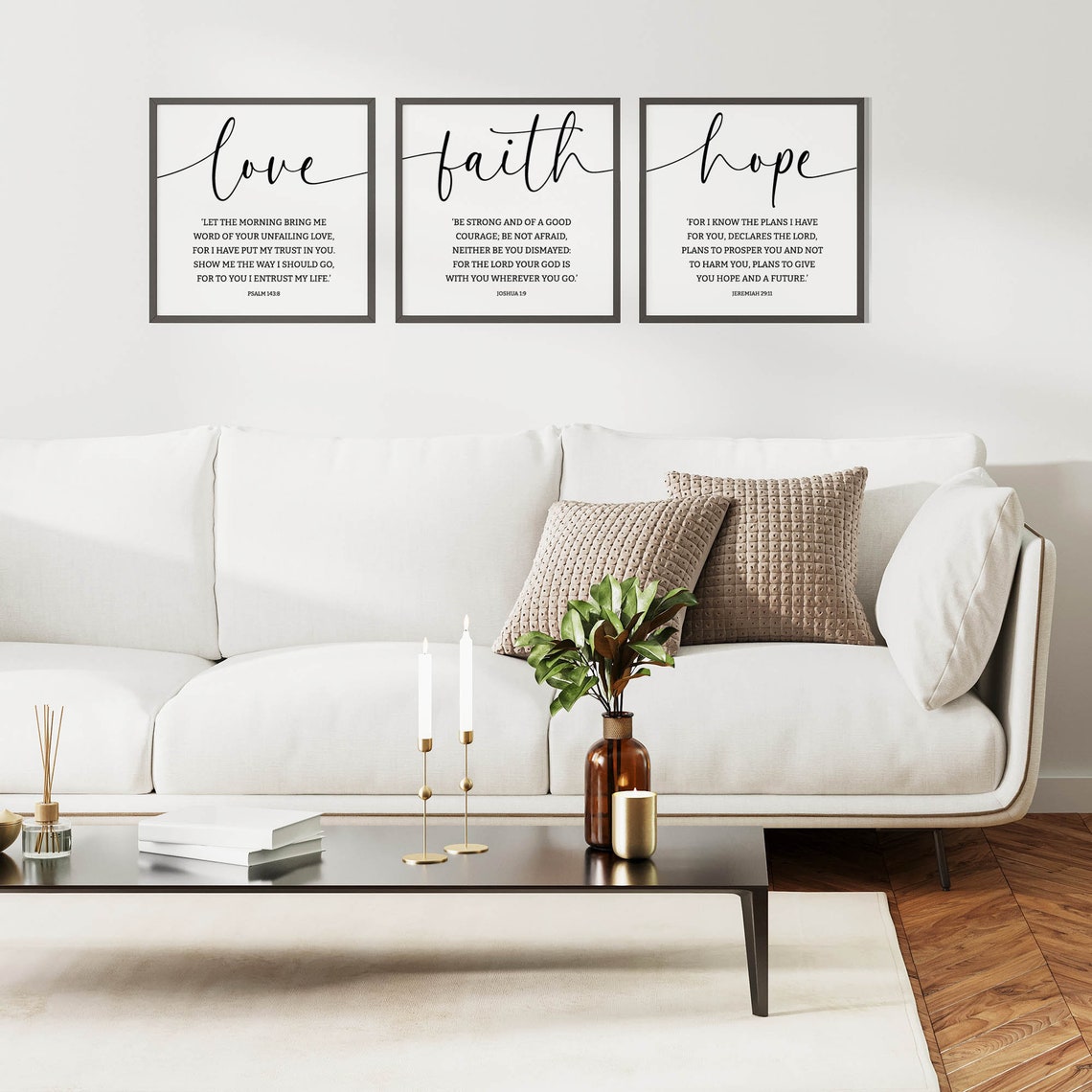 Love Faith Hope Bible Verse Wall Art Set of 3 Prints, Minimal Wall Art ...
