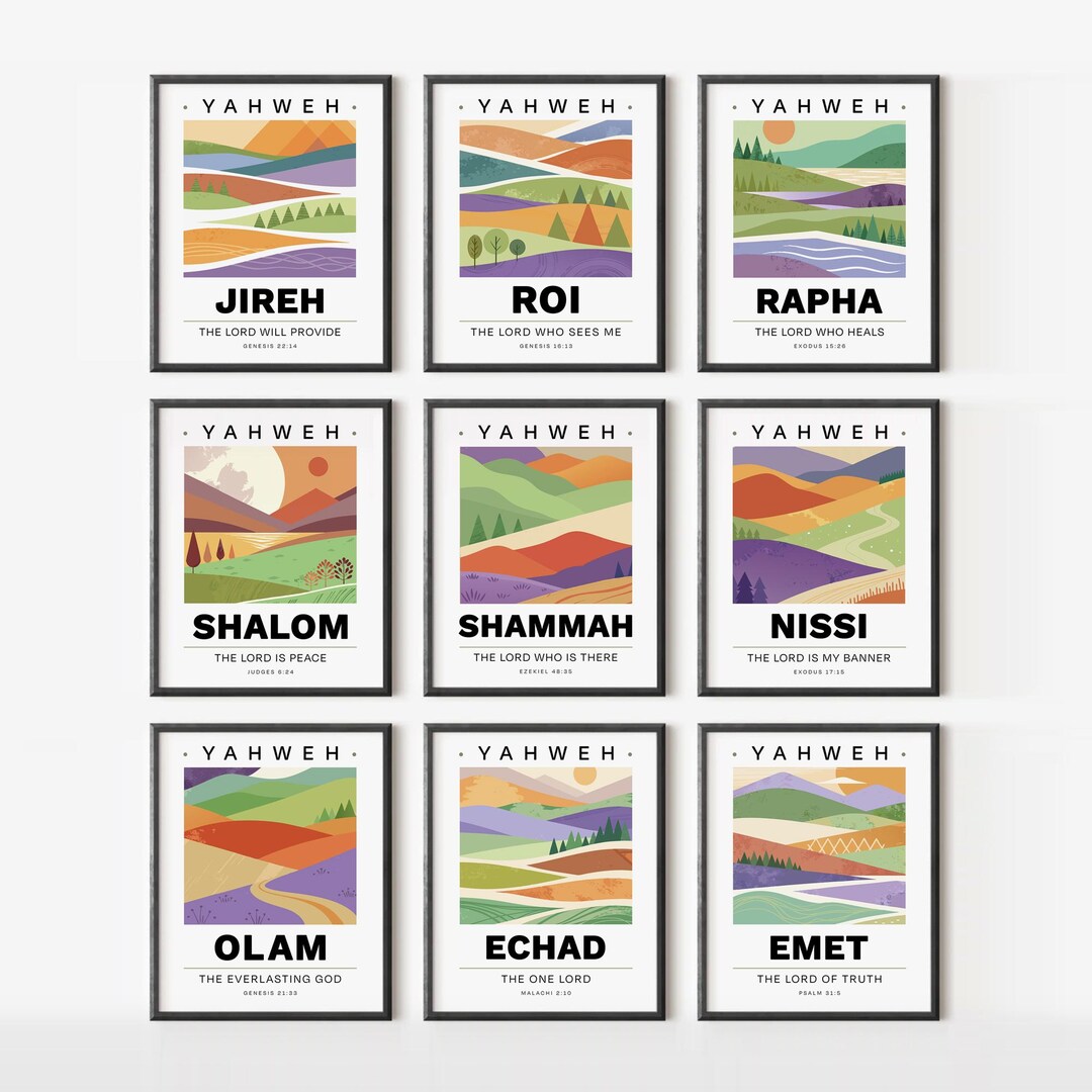 Hebrew Names of God Printable Set, Yahweh Wall Art, Boho Religious ...