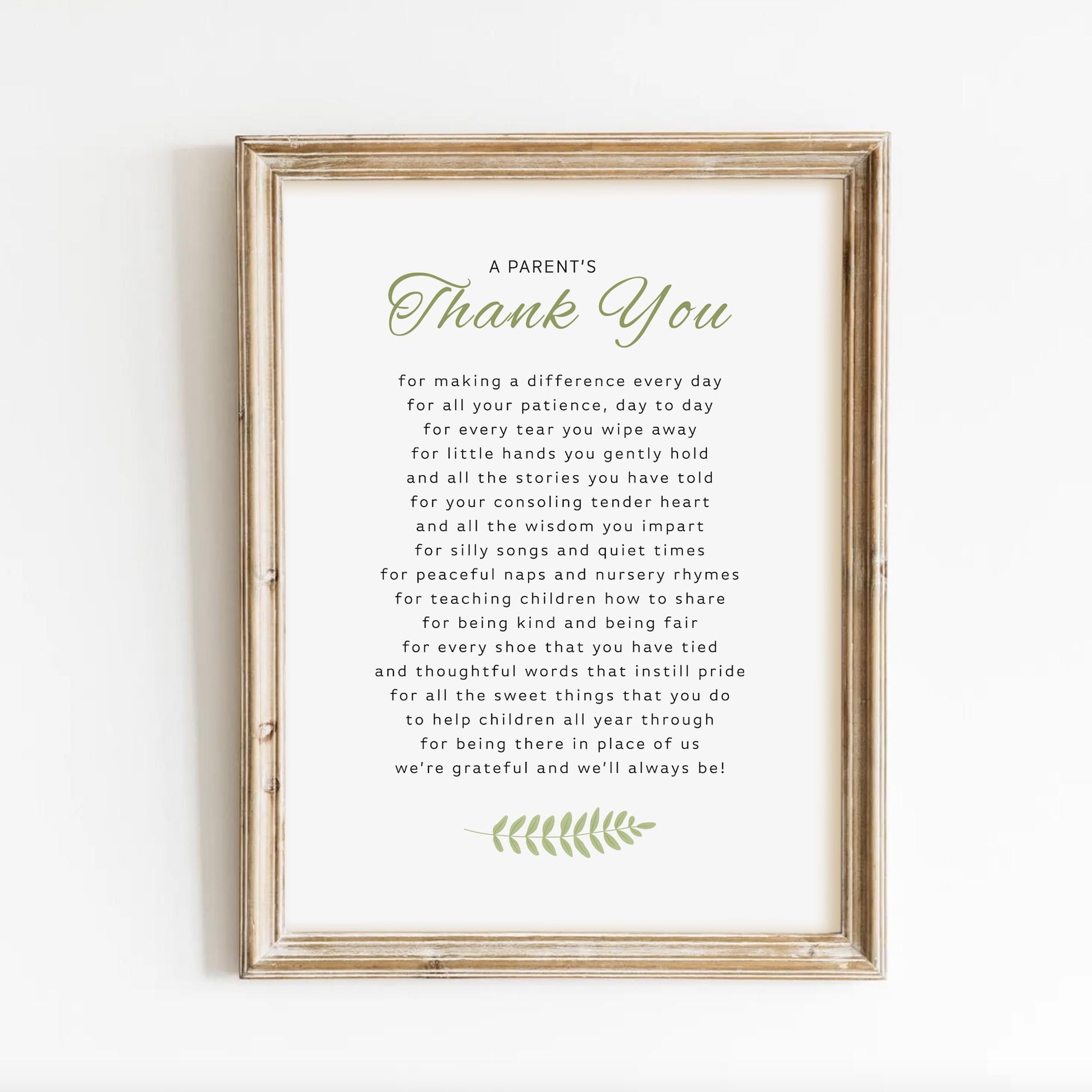 Parent Thank You Gift, Thank You Gift Printable, Wall Art Poem, Parent ...