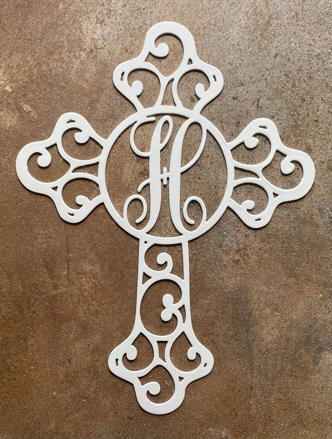 Custom Monogram Cross Metal Wall Hanging - Personalized Cross Metal ...