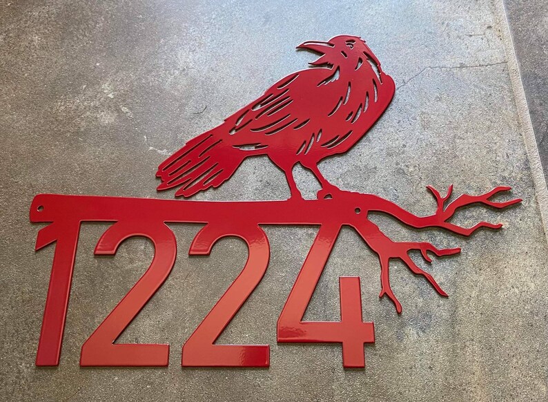 Crow Metal Address Sign Front Porch House Numbers Plaque - Etsy
