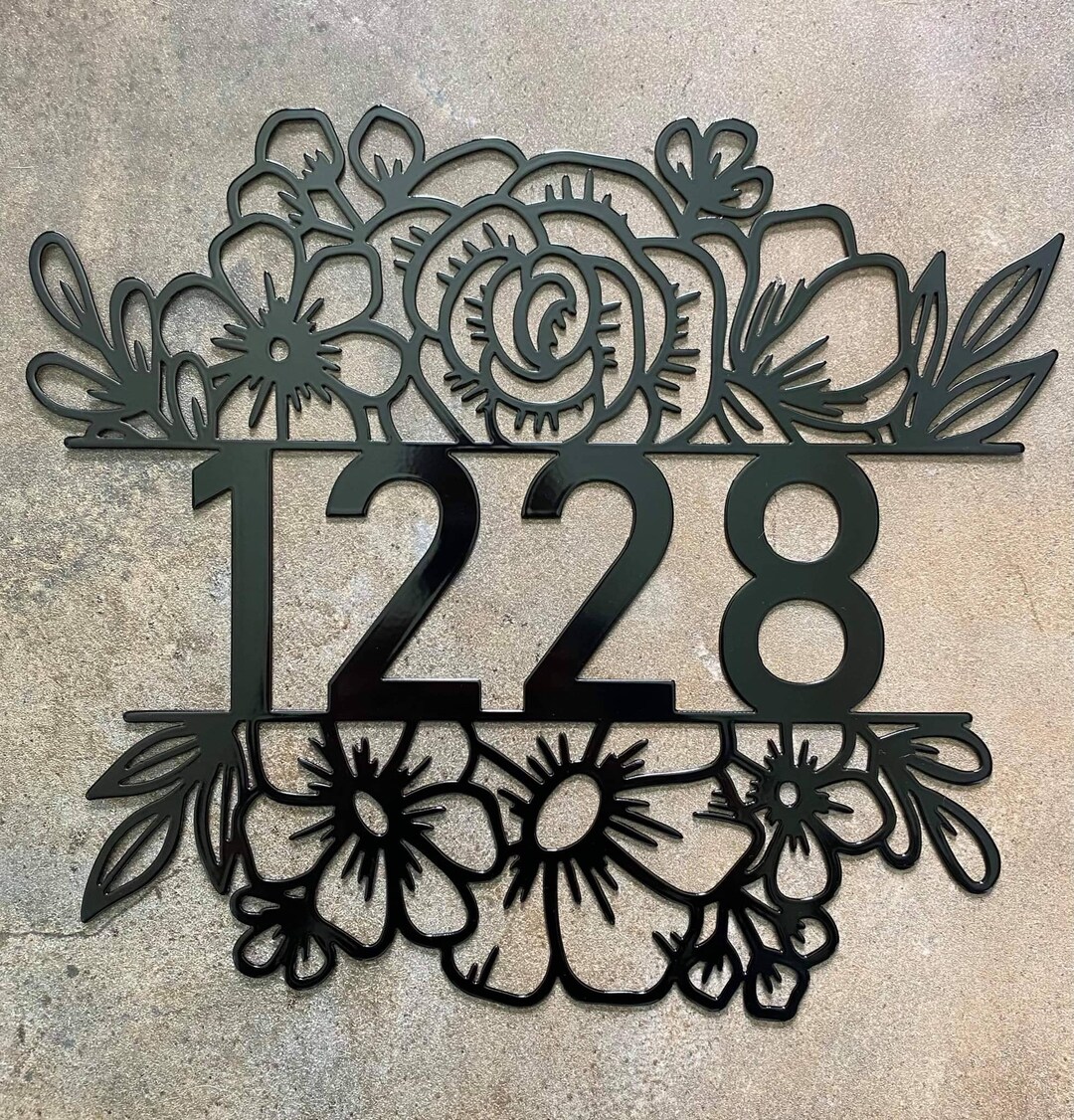 Custom Metal Address Sign: Floral House Number Plaque - Etsy