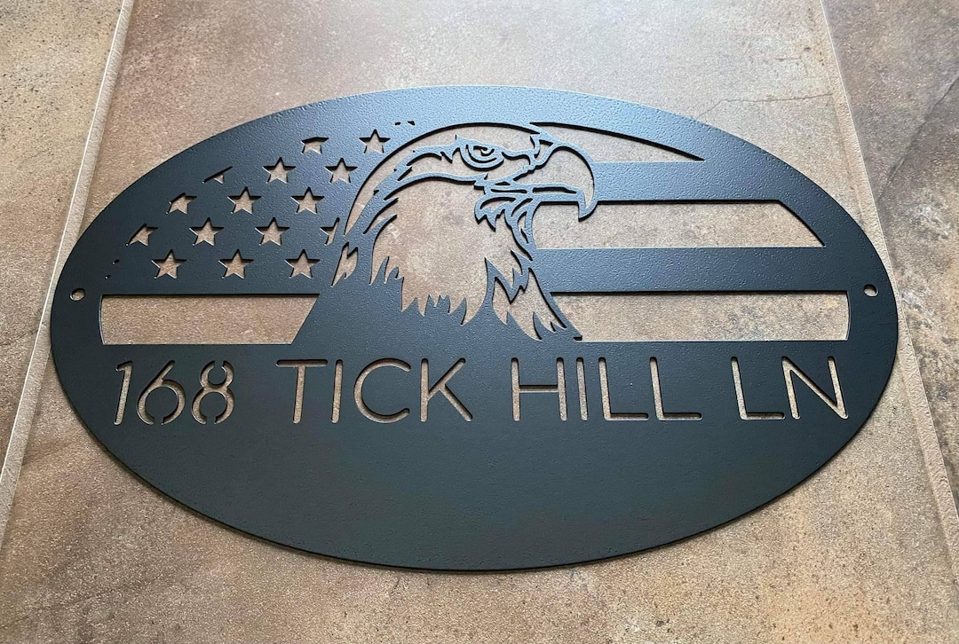 Eagle and American Flag Address Welcome Name Metal Sign, Front Porch ...