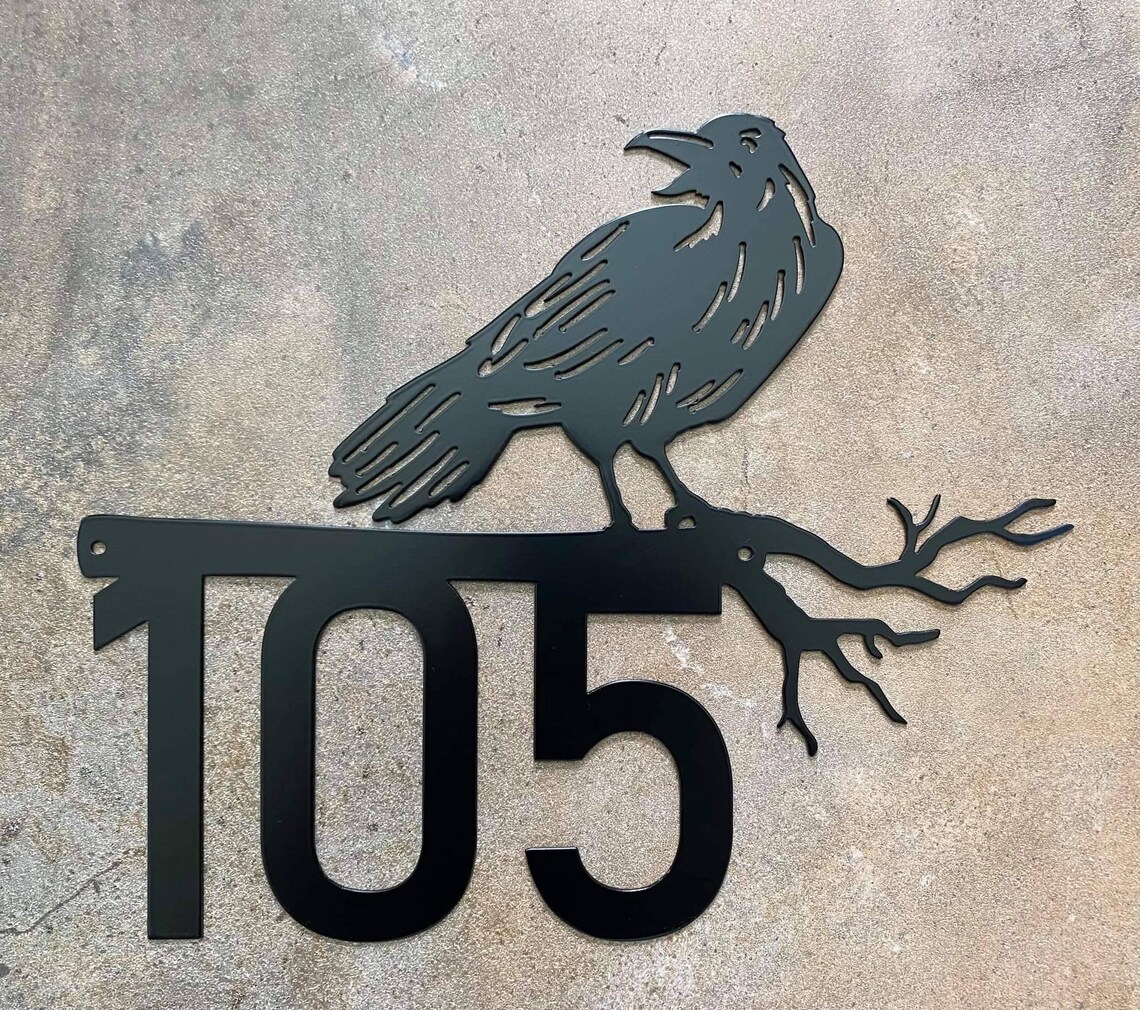 Crow Metal Address Sign Front Porch House Numbers Plaque | Etsy