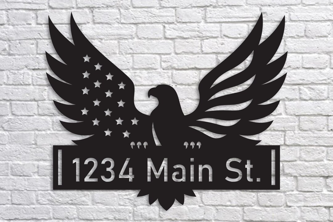 Eagle American Flag Metal Address Sign: Personalized House Number ...