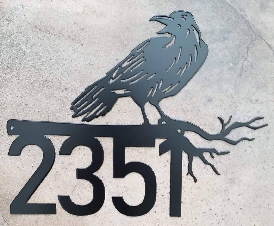 Crow Metal Address Sign Front Porch House Numbers Plaque | Etsy