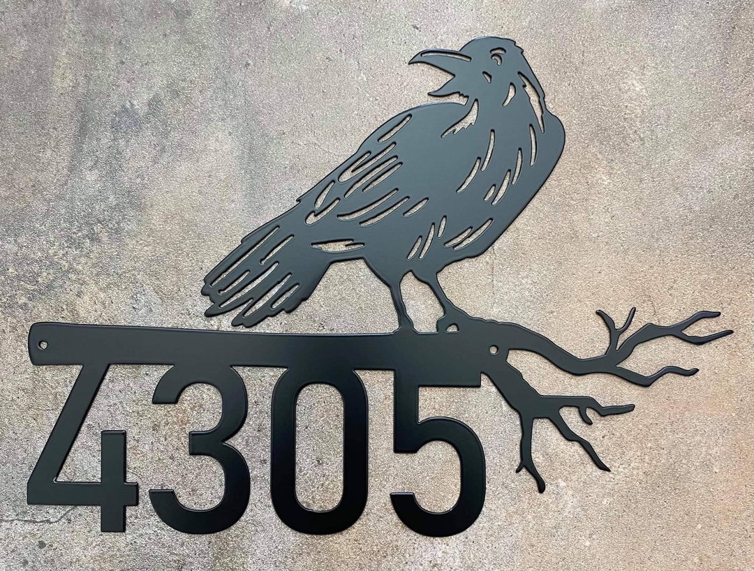 Crow Metal Address Sign, Front Porch House Numbers Plaque, Crow and ...