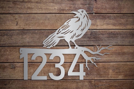 Crow Metal Address Sign Front Porch House Numbers Plaque | Etsy