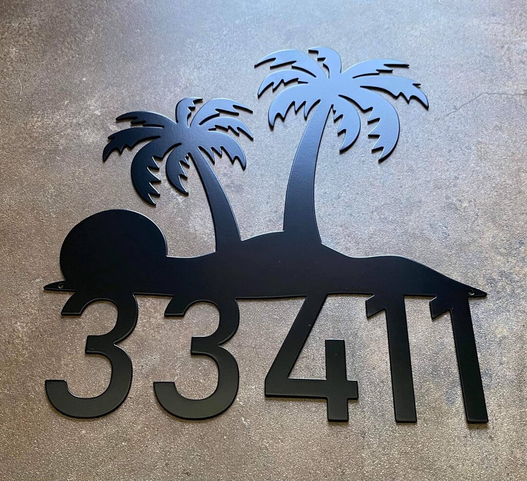 Tropical Custom Metal Address Sign, Metal House Numbers, Metal Address ...