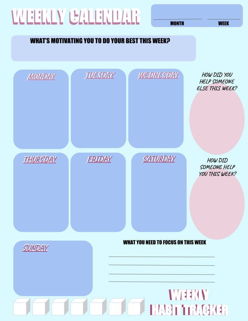 Printable Weekly Calendar / Printable Weekly Planner / Weekly Agenda - Etsy