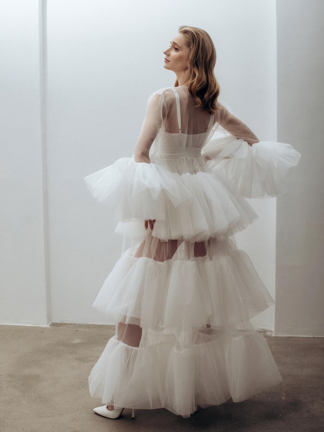 Ruffle Bridal Robe Sheer, Boho Bridal Robe Sheer, Wedding Robe for ...