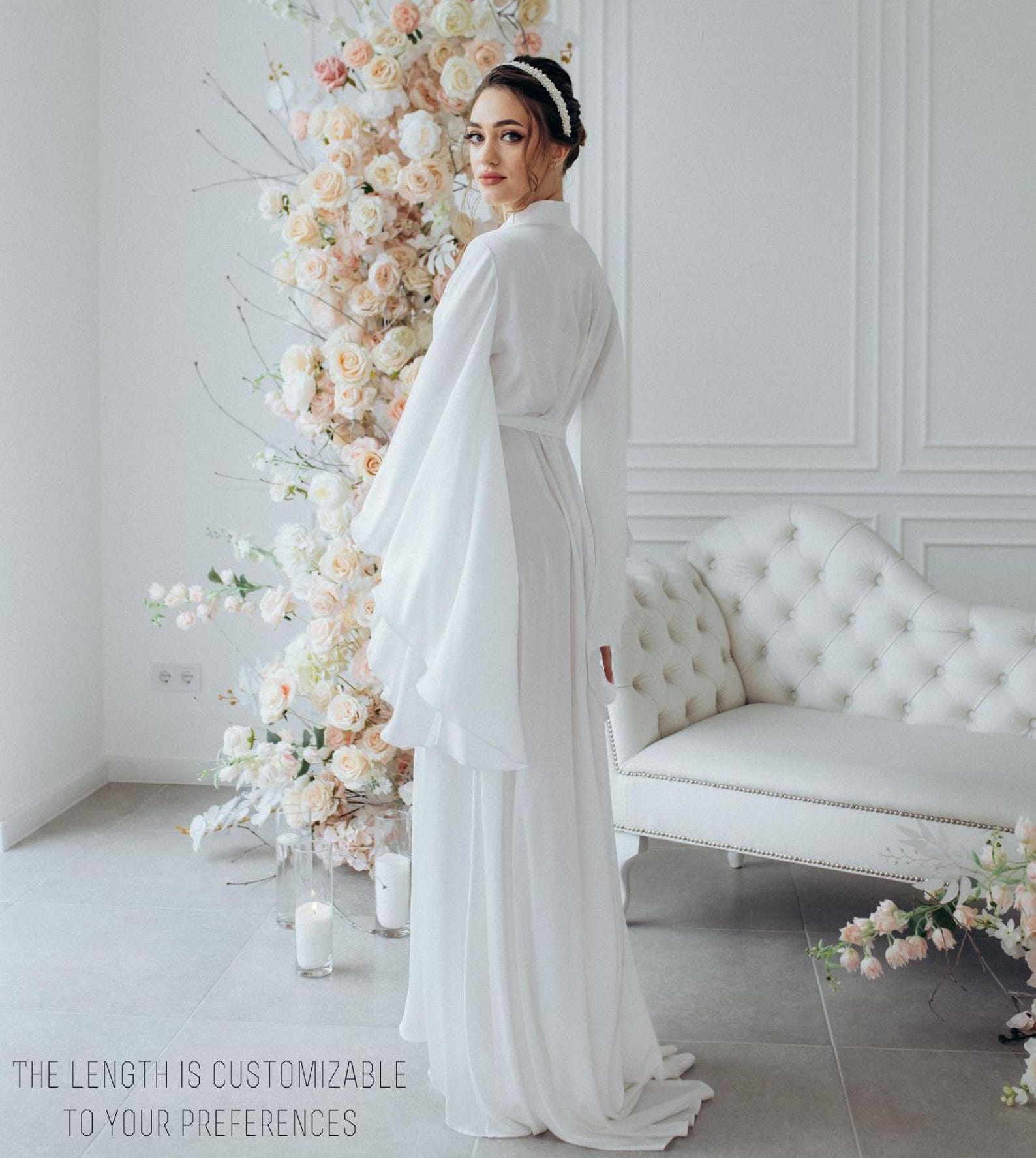Bridal Kimono Robe With Train, Bride Robe Getting Ready, Wedding Robe ...