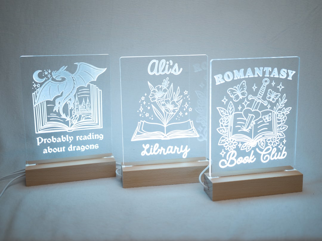 Bookish LED Stands, LED Dragon Romantasy Sign, Library Name Sign ...