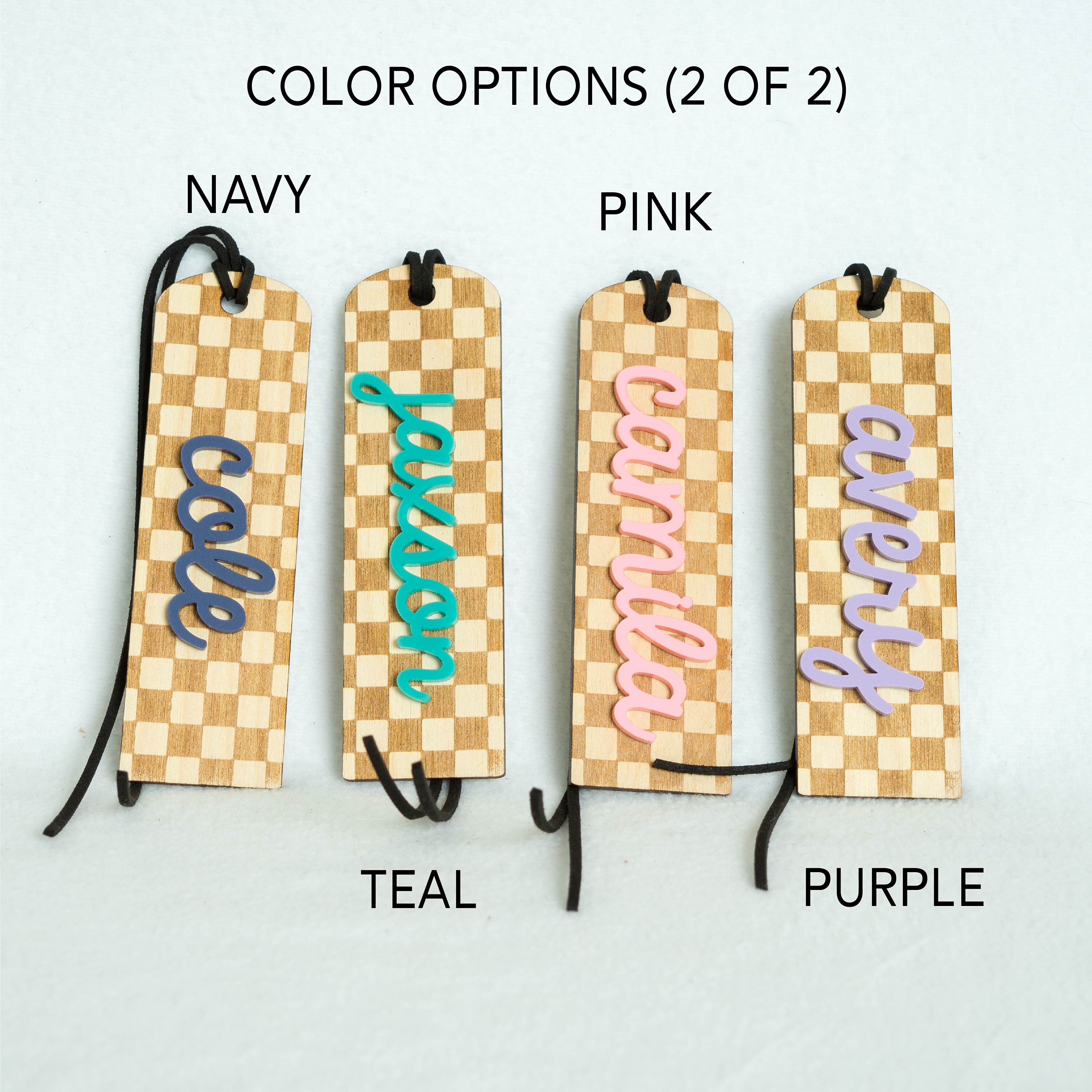 Personalized Retro Checkered Stocking Tags, Retro Check Wood Stocking ...