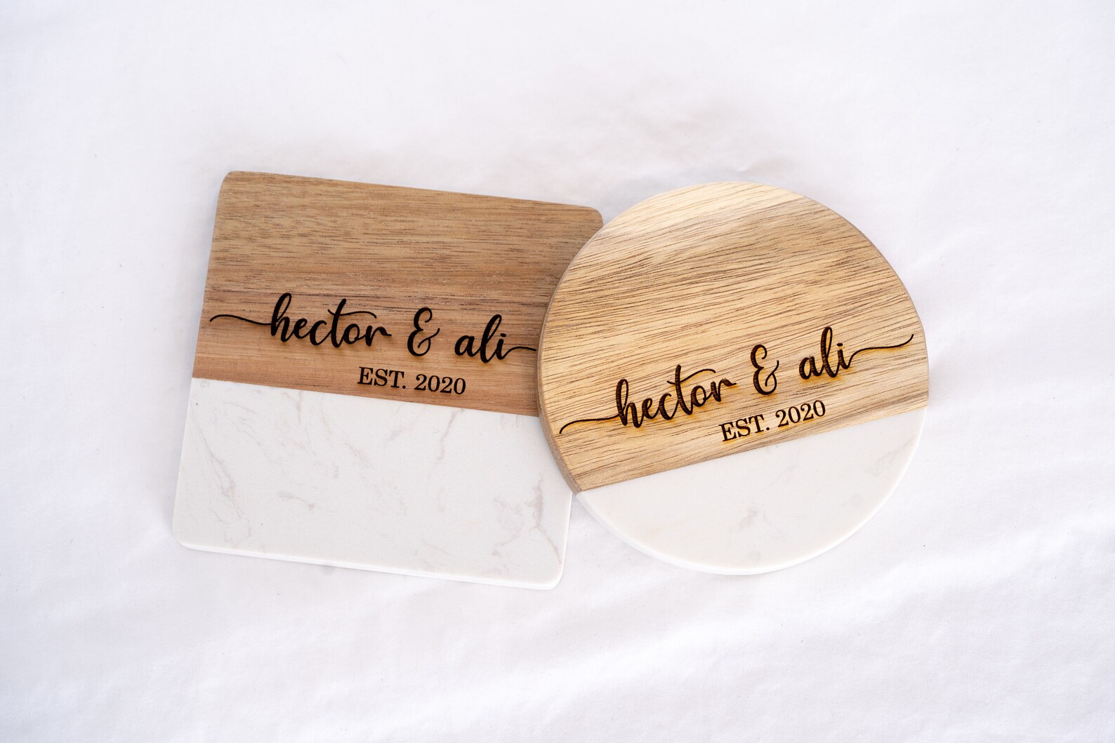 Custom Engraved Wood and Marble Coasters Personalized | Etsy