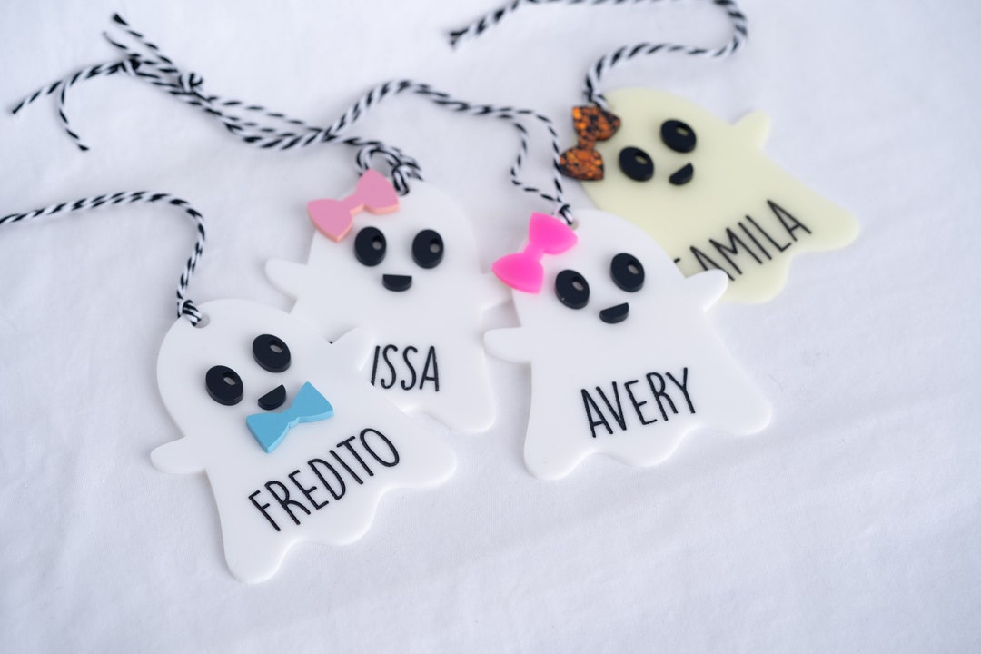 Personalized Ghost Acrylic Halloween Basket Tags, Pastel Custom Spooky ...