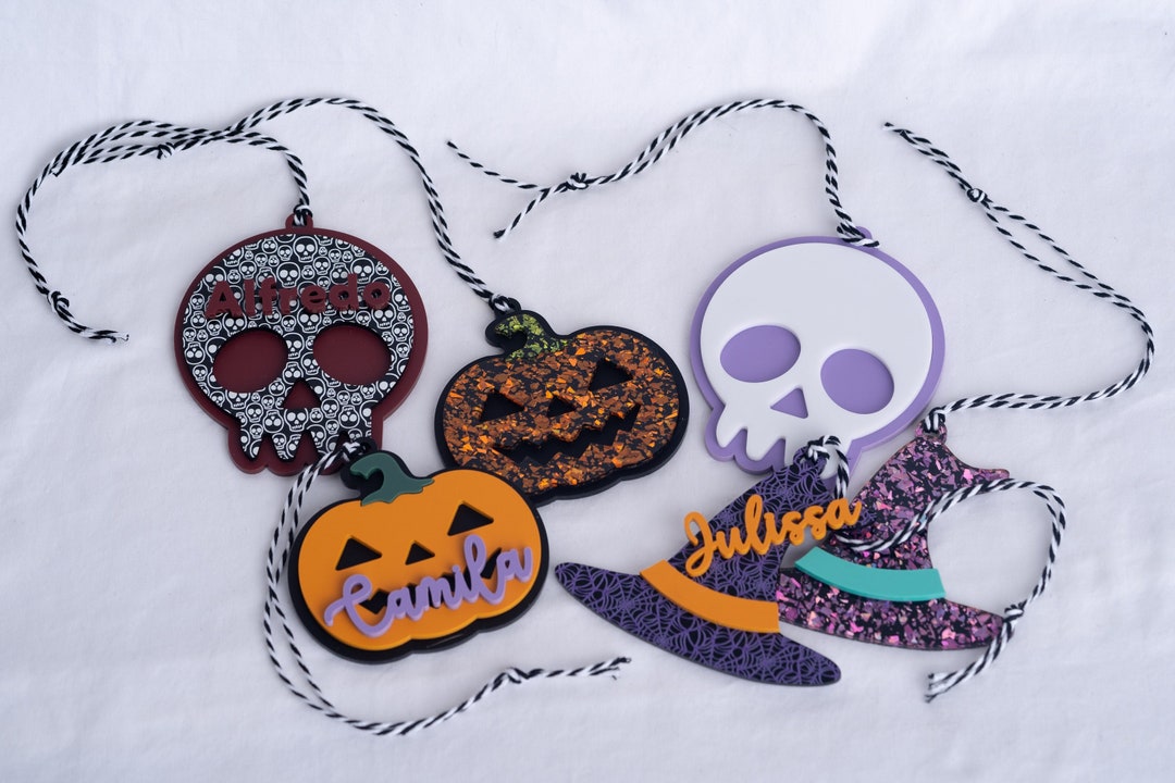 Personalized Acrylic Halloween Basket Tags, Pastel Custom Spooky Name ...