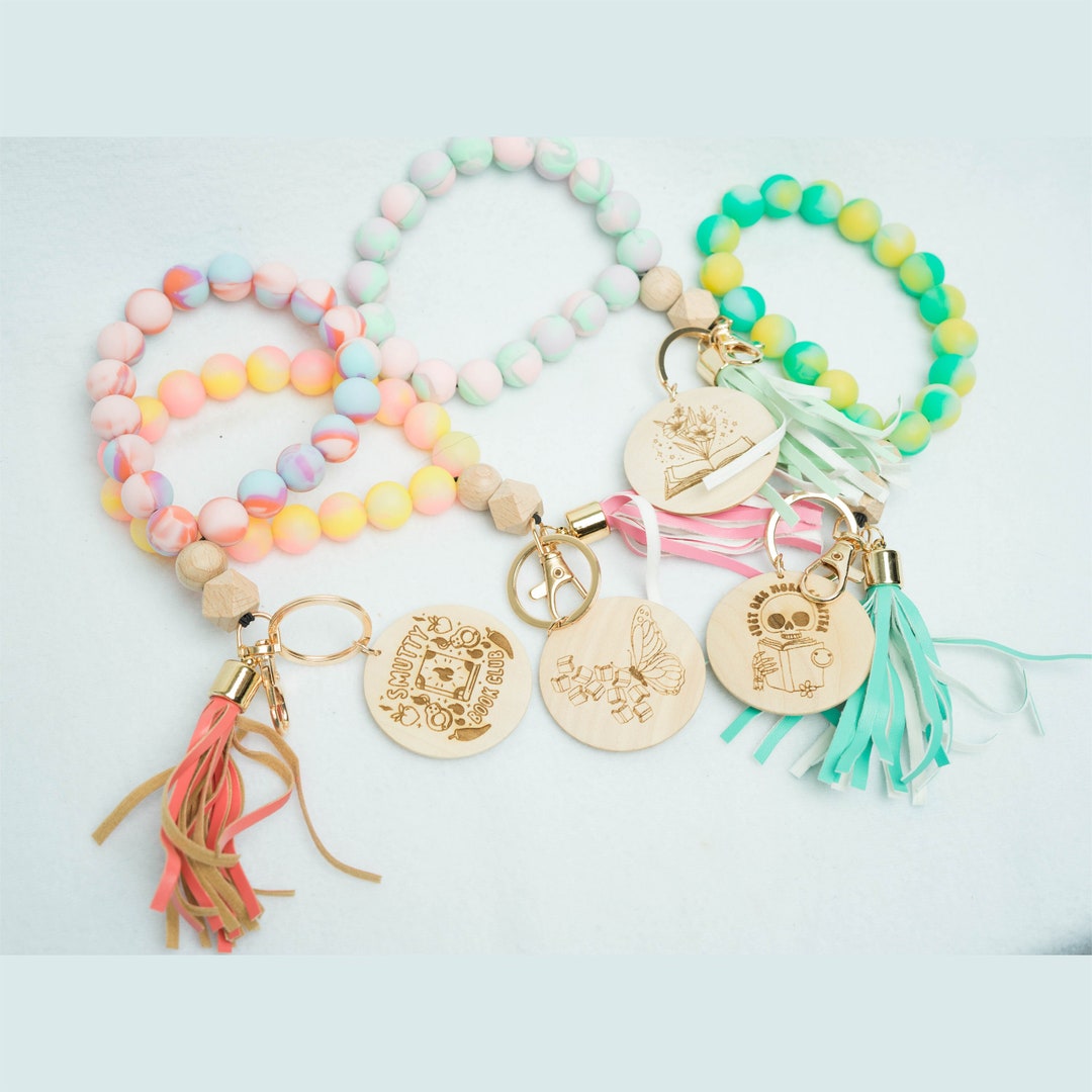 Bookish Wristlet Keychains, Colorful Retro Book Keychains, Floral ...