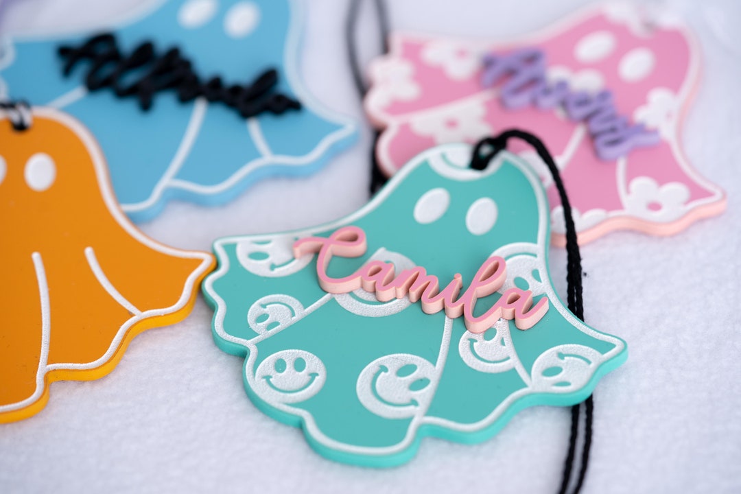 Personalized Retro Ghost Acrylic Halloween Basket Tags, Retro Daisy ...