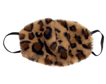 Trendy Leopard Faux Fur Face Mask, Warm Winter Face Masks With ...