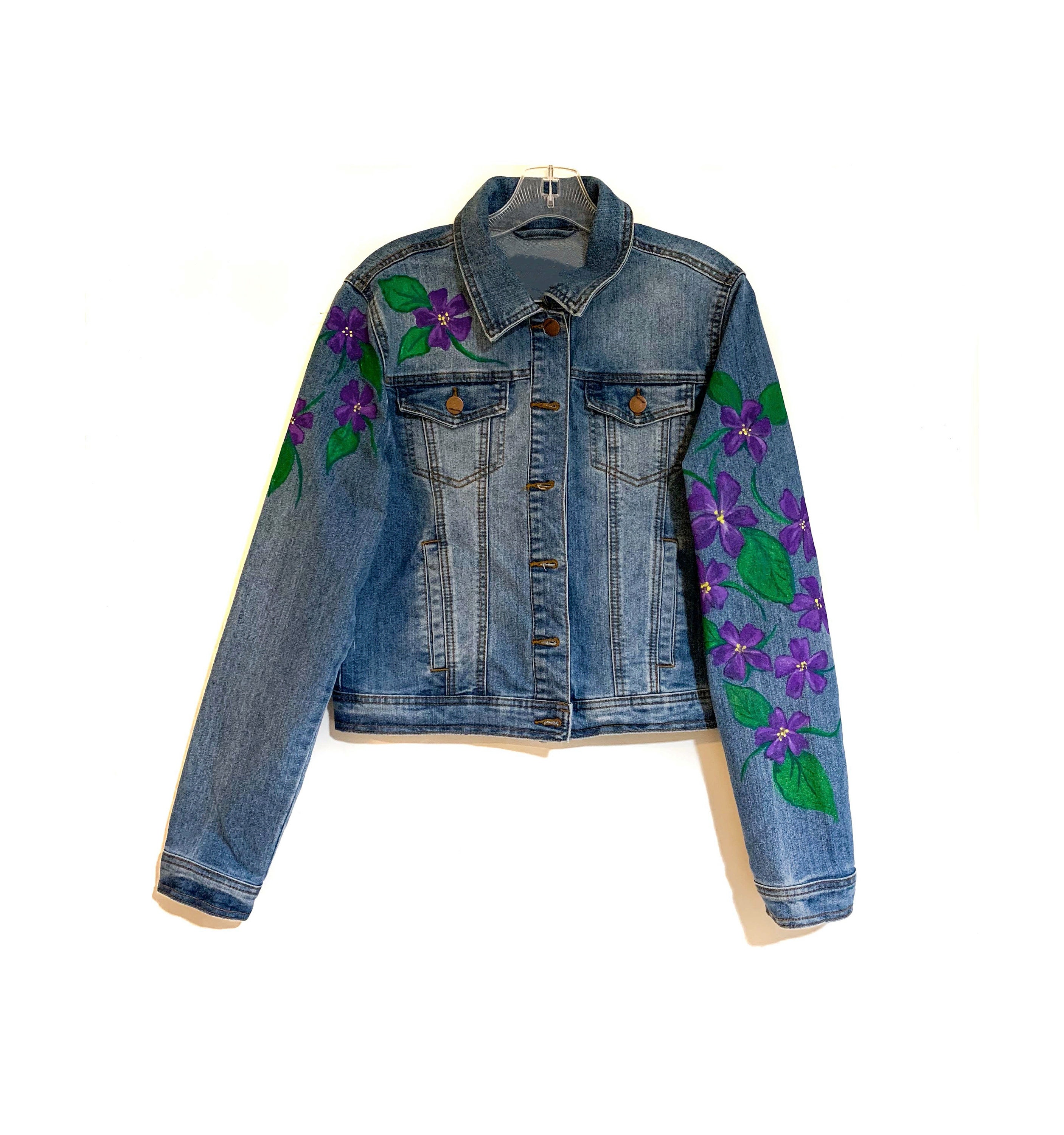 Hand Painted Floral Jean Jacket - Etsy