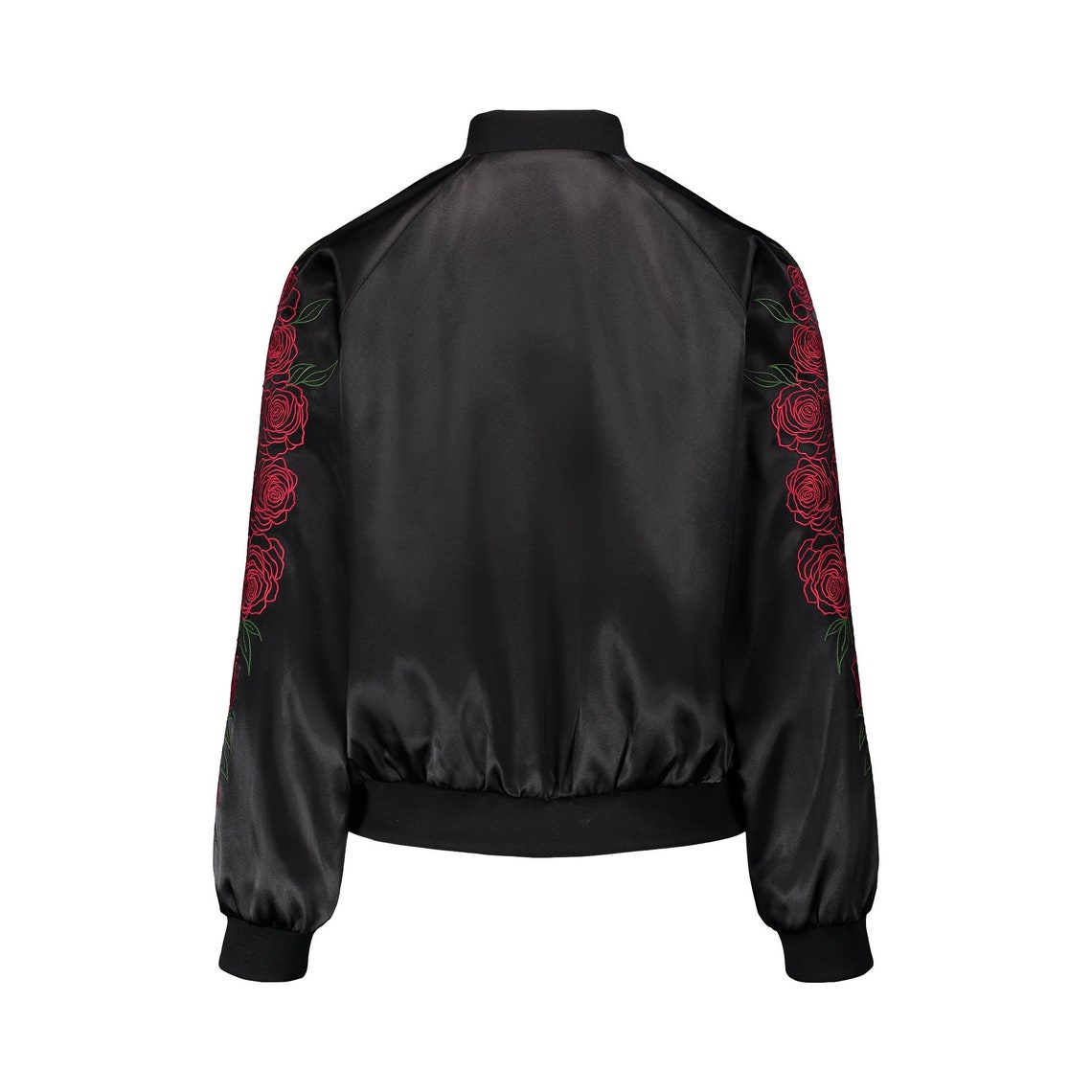 Red Rose Embroidered Reversible Bomber Jacket - Etsy