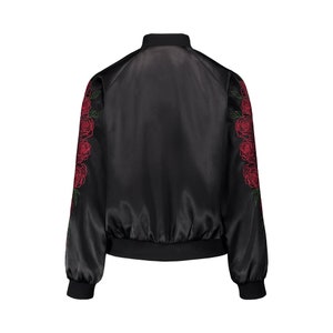 Red Rose Floral Bomber Jacket Women, Reversible Satin Jacket ...