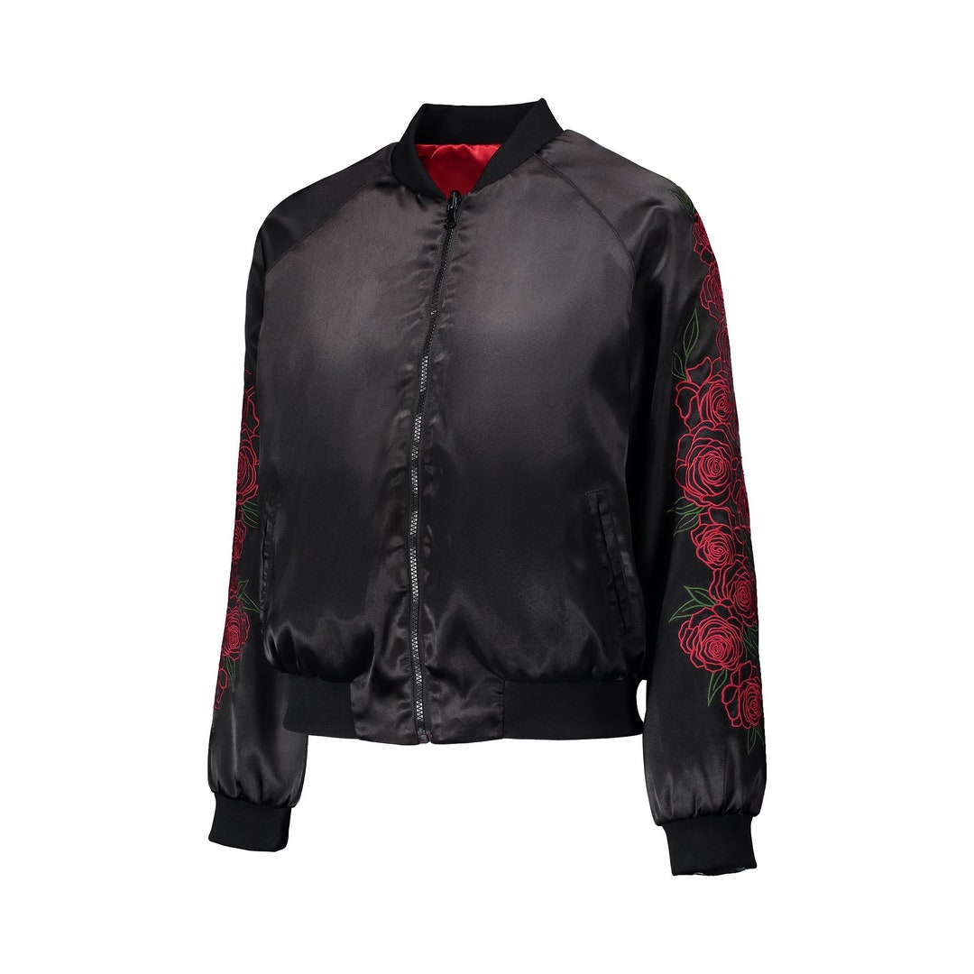 Red Rose Embroidered Reversible Bomber Jacket - Etsy