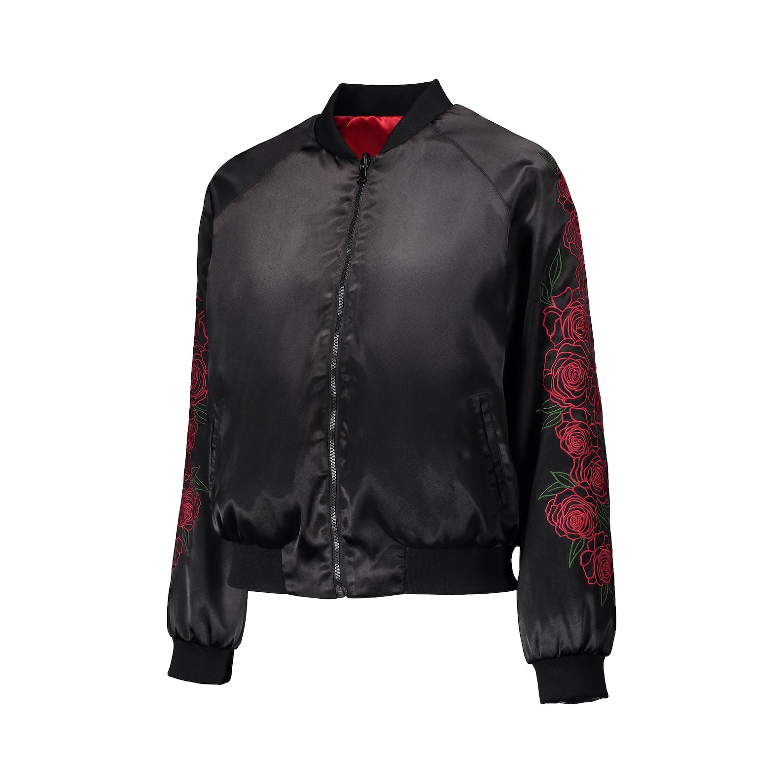 Red Rose Floral Bomber Jacket Women, Reversible Satin Jacket ...
