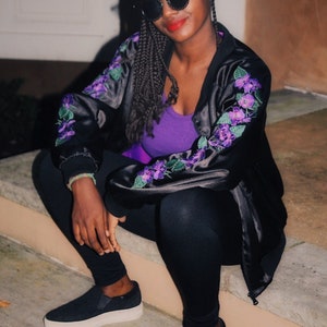Violet Embroidered Reversible Bomber Jacket - Etsy