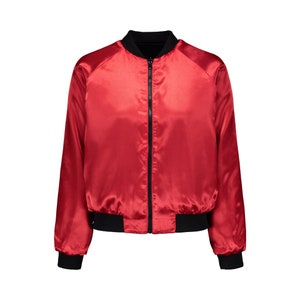 Red Rose Floral Bomber Jacket Women, Reversible Satin Jacket ...