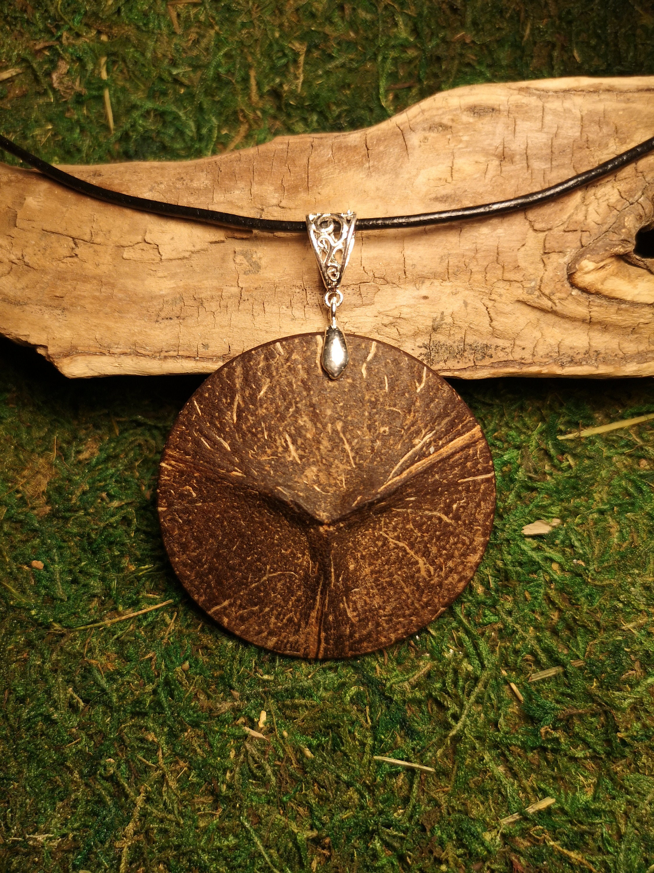 Joyas collar colgante de coco maritima madera joyeria plata boho collar ...