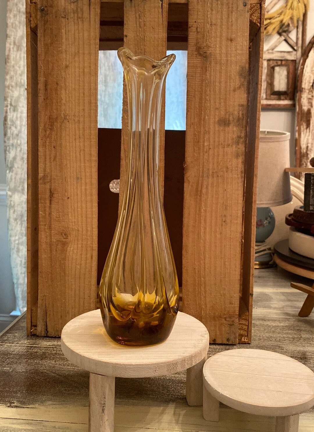 Vintage Amber Vase - Etsy