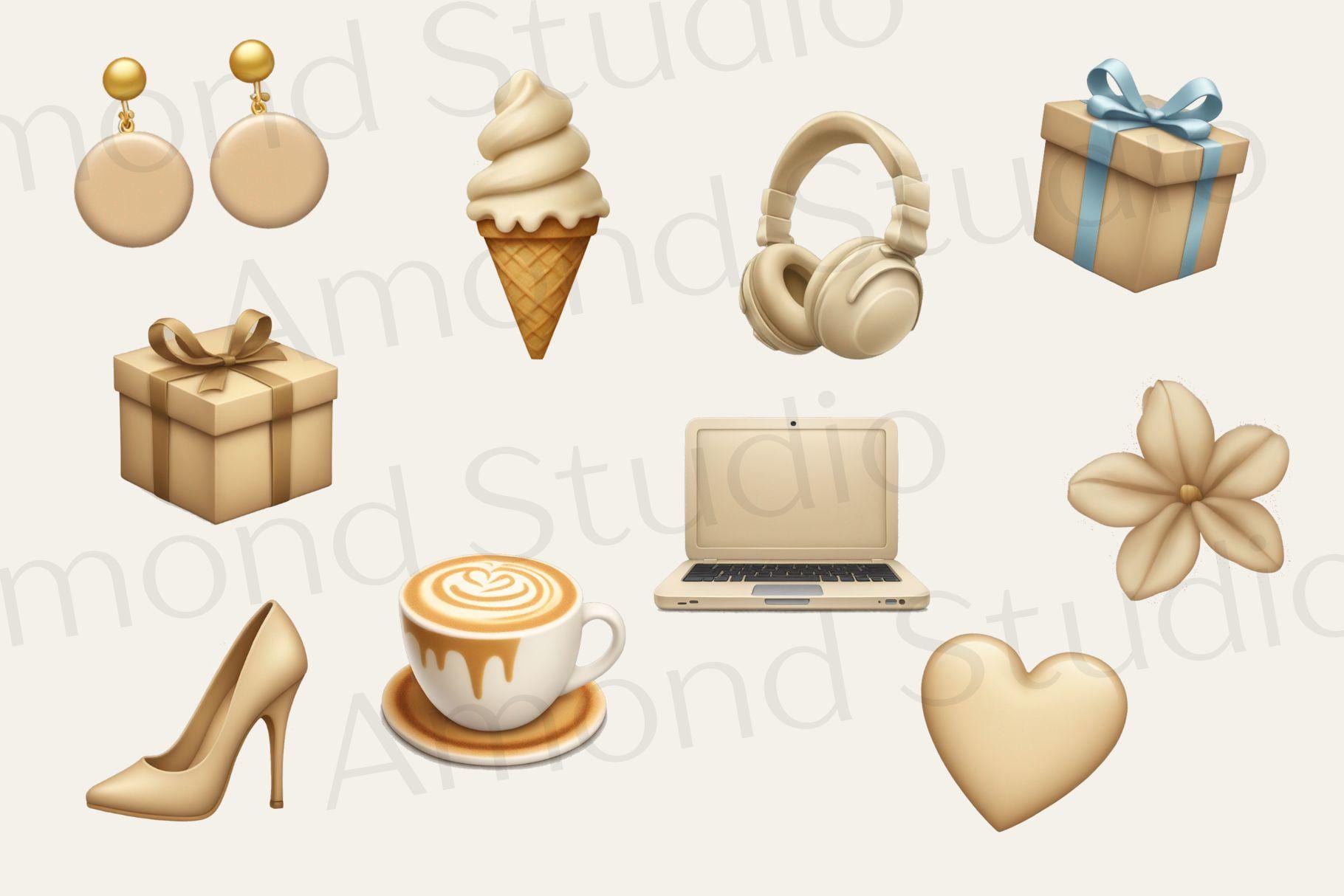 Ios18 | 55 Beige Aesthetic iPhone Emoji Icon PNG Set - Cozy Neutral ...