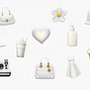 Ios18 | 55 White Aesthetic Emoji Pack Elegant PNG Files for Iphone ...