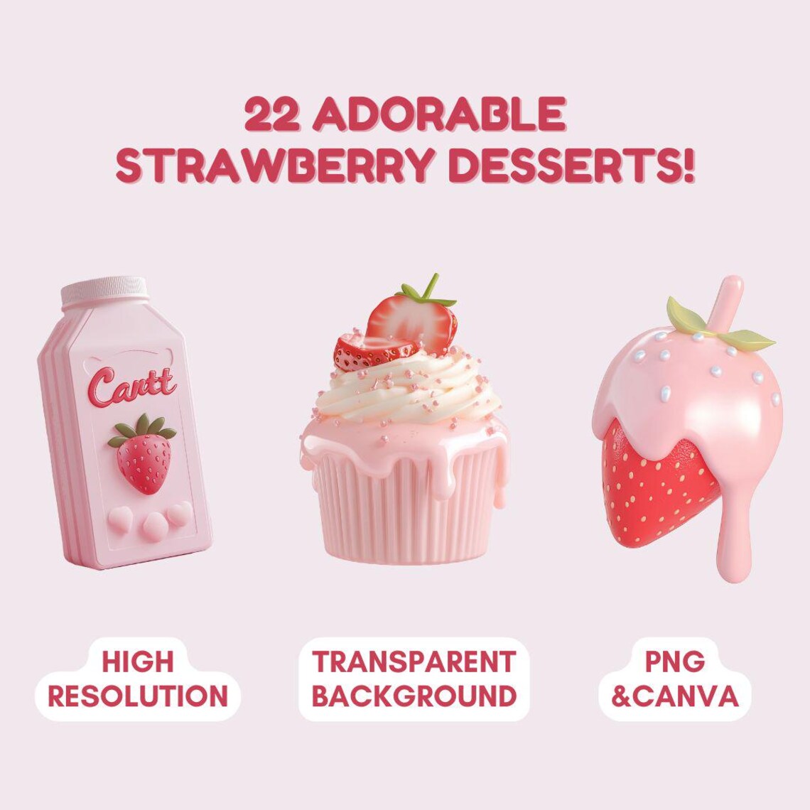 Ios18 | 22 Pink Strawberry 3D Icon & Emoji Pack - Cute Strawberry ...