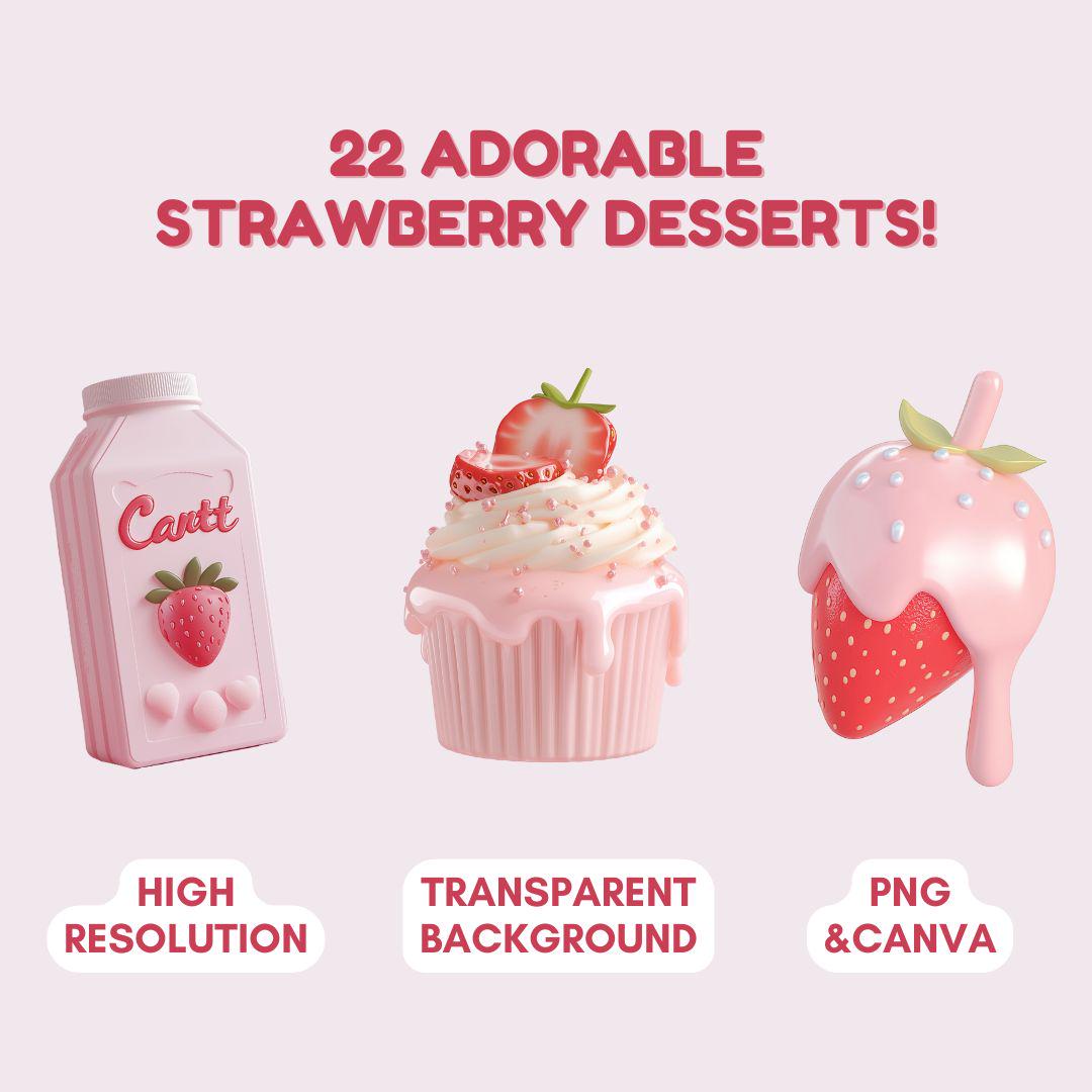 Ios18 | 22 Pink Strawberry 3D Icon & Emoji Pack - Cute Strawberry ...