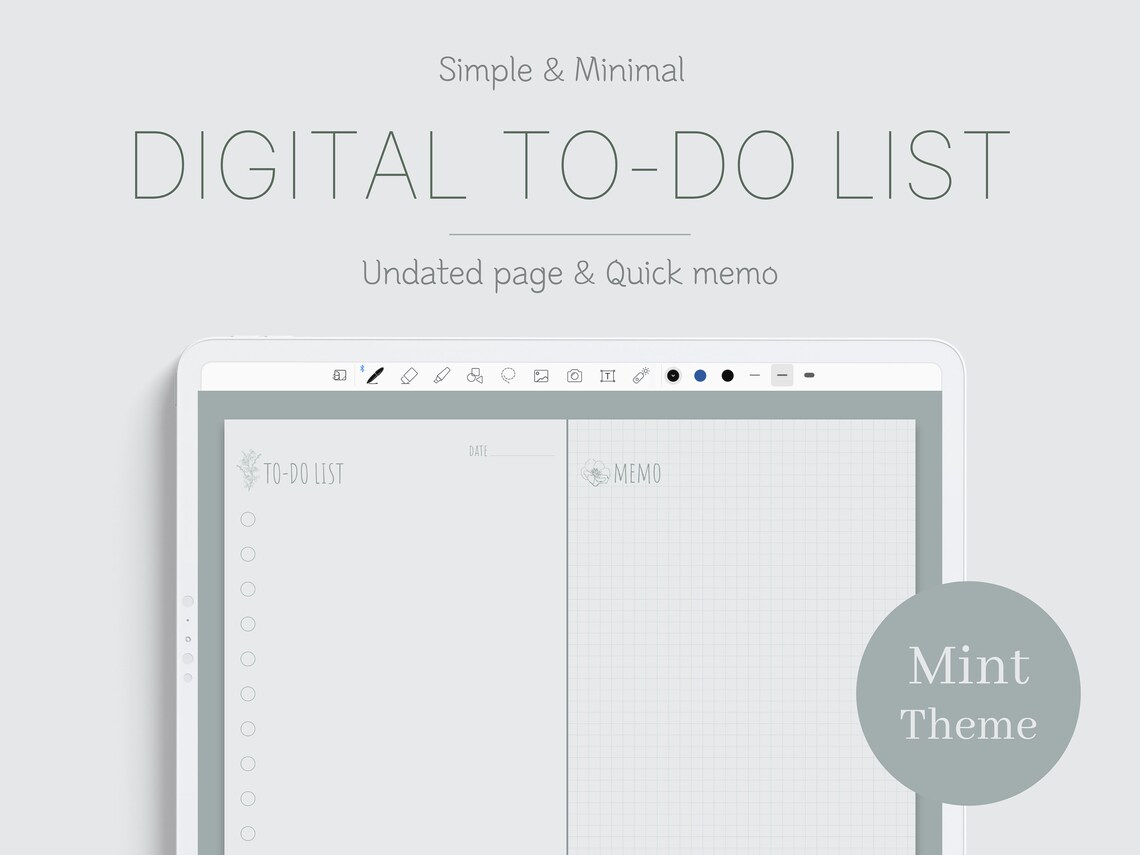 Digital To-do List Template Productivity Day Organizer Mint Snow Theme ...