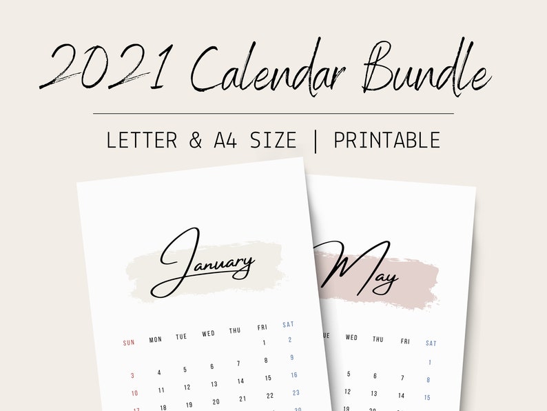 2021 Minimalist Calendar Printable Yearly Monthly Planner A4 Letter ...