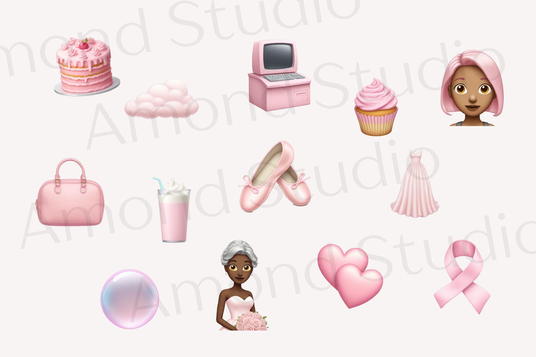 Ios18 | 55 Pink Aesthetic iPhone Emoji Icon PNG Set - Cute Pastel Pink ...