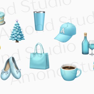 48 Blue Aesthetic Emoji Icon PNG Set Cute Pastel Blue Emojis for ...