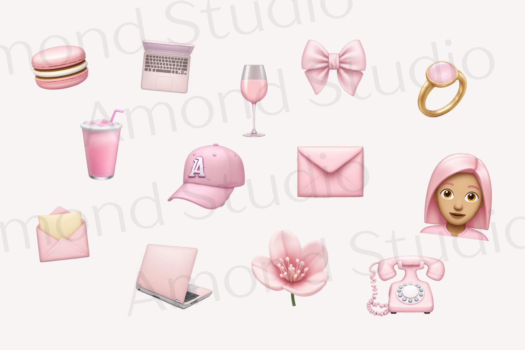 Ios18 | 55 Pink Aesthetic iPhone Emoji Icon PNG Set - Cute Pastel Pink ...